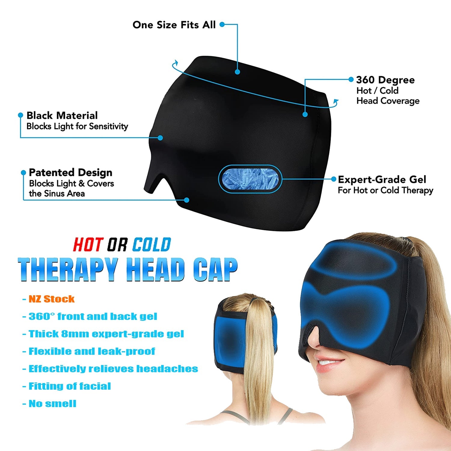 Double Form Fitting Head Gel Ice Cap, Cold Therapy Ice Head Wrap Ice P ...
